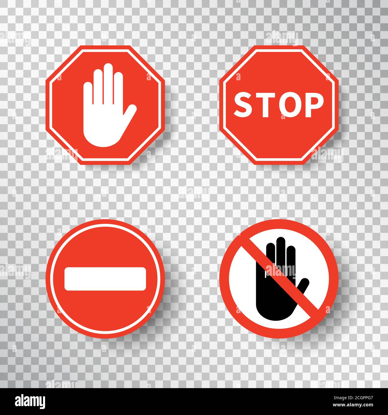 Panneau stop et symbole de main d'entrée non isolée sur fond ...