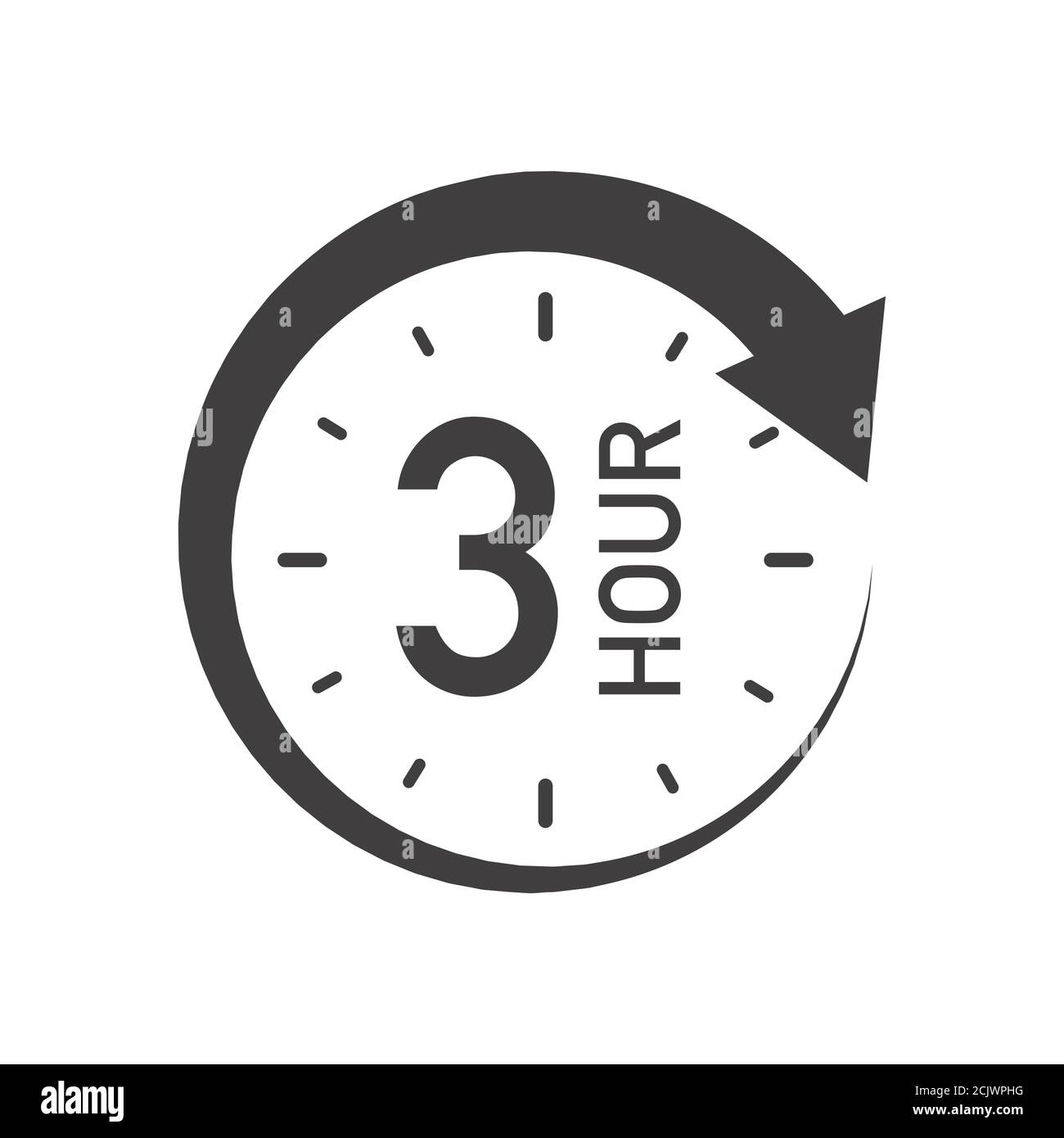 Icône ronde de trois heures avec flèche. Symbole vectoriel noir et ...