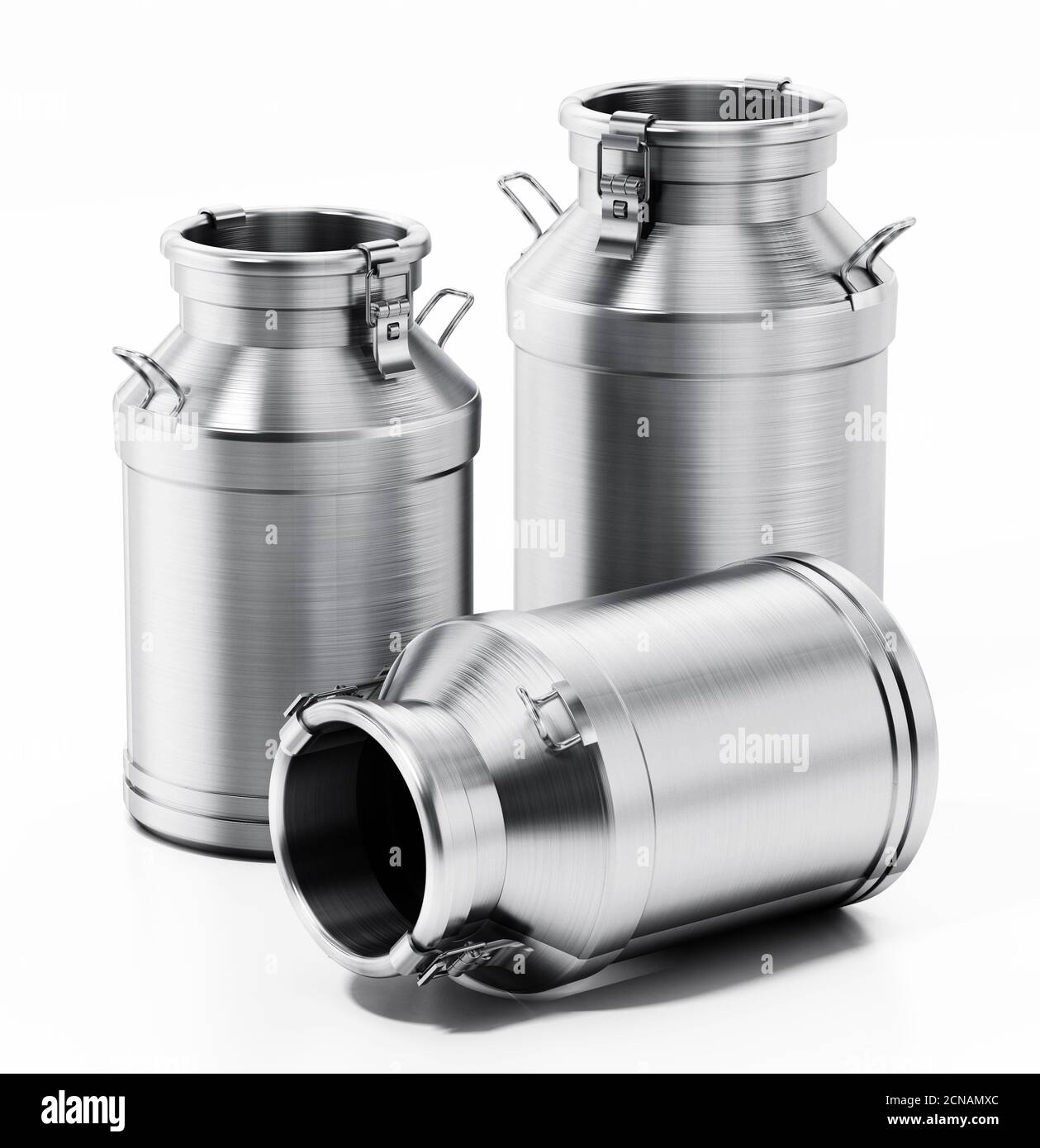 Pots de lait rétro en métal isolés sur fond blanc. Illustration 3D ...
