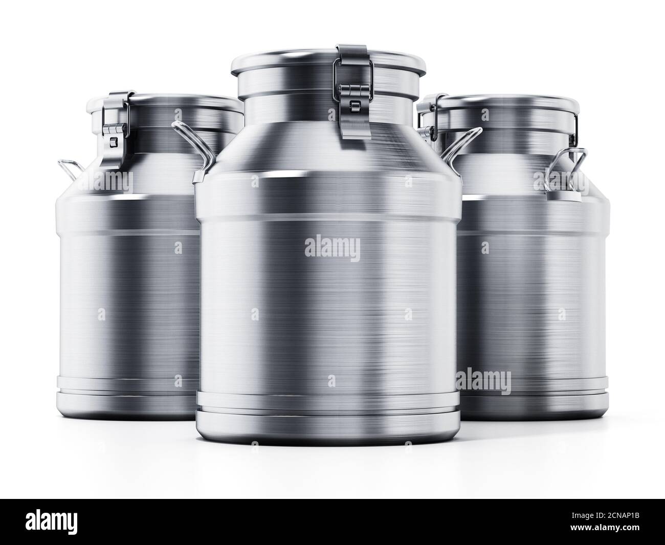 Pots de lait rétro en métal isolés sur fond blanc. Illustration 3D ...