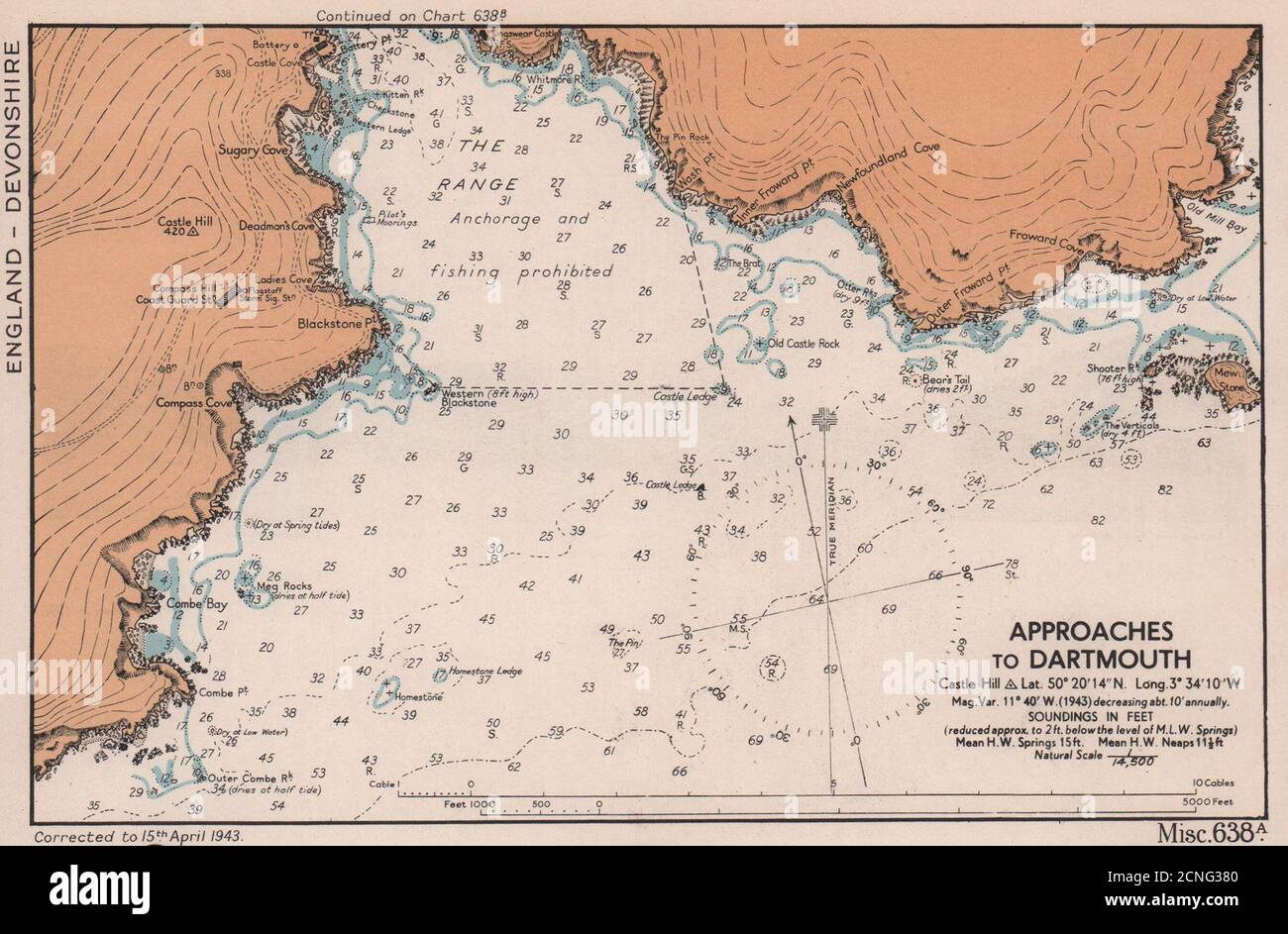 Carte des approches de la côte de la mer de Dartmouth. Devon. CARTE ...