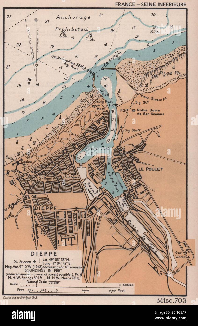 Plan de ville de Dieppe et carte de la côte de mer. Carte de ...