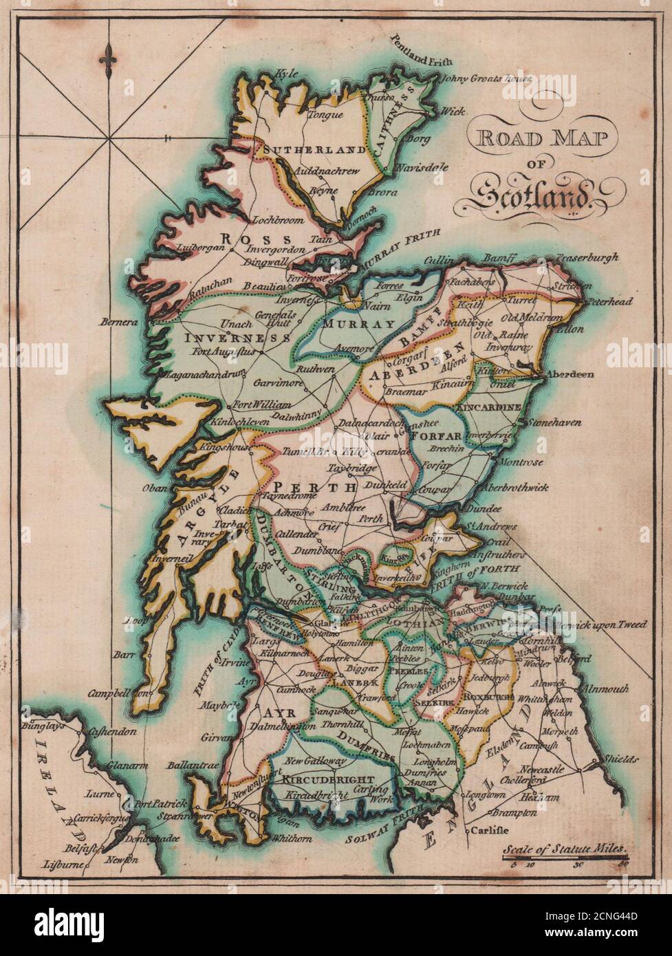 Carte routière de l'Ecosse. DIAGRAMME de plan antique DE SAYER ...