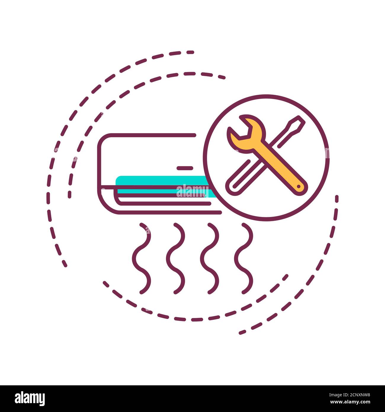 Icône de la ligne de couleur d'installation du climatiseur. Montage et ...