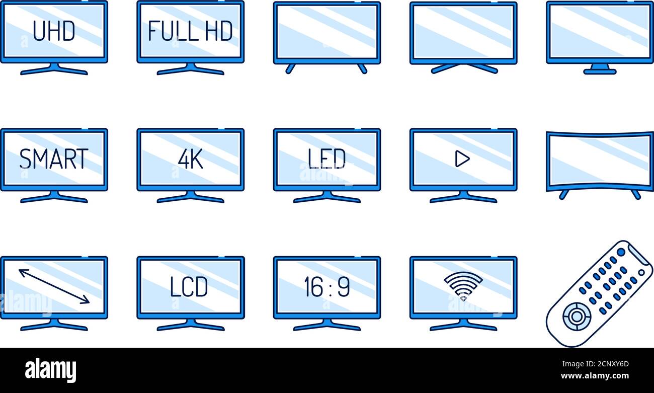 Icônes de ligne de couleur TV définies. Recevez des signaux de ...