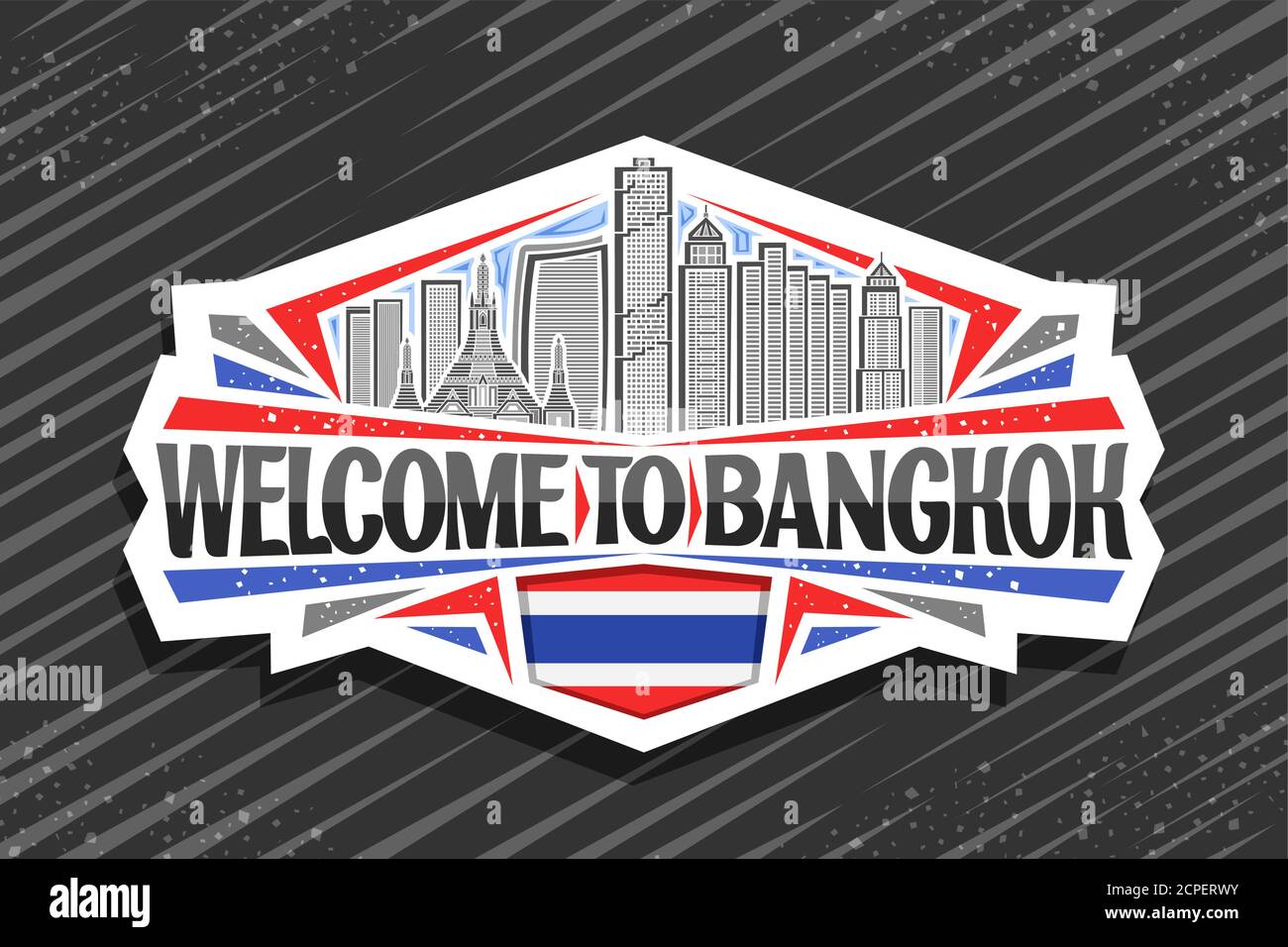Logo Vector pour Bangkok, badge décoratif blanc avec illustration de la ...