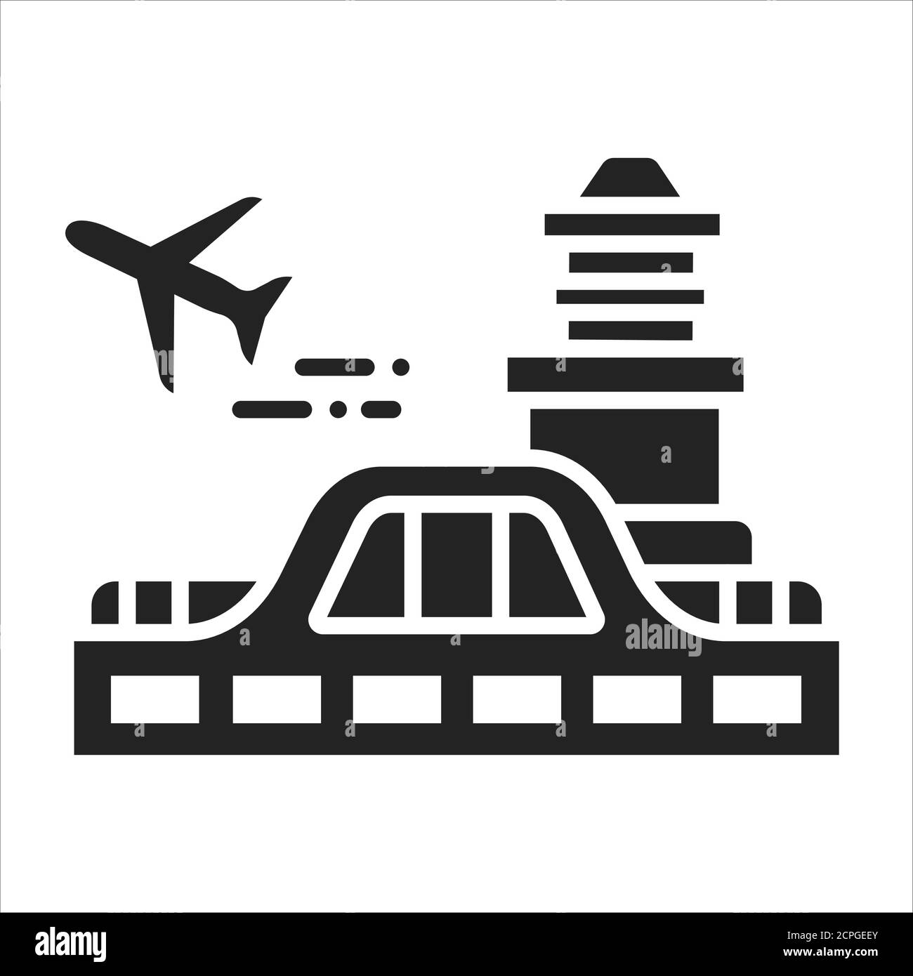 Icône de glyphe noir d'aéroport. Aéroport avec services de douane et de ...