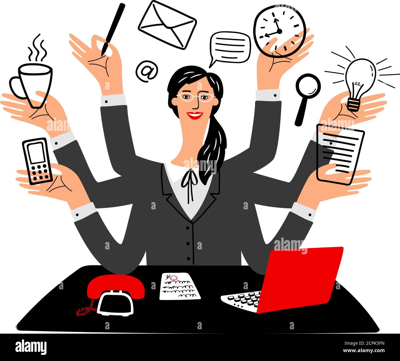 Icône de vecteur de secrétaire. Caricature secrétaires fille, occupé ...