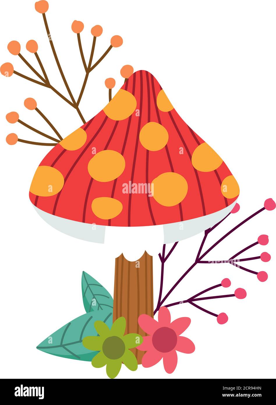 bonjour automne, dessin animé champignon fleurs feuilles feuillage ...