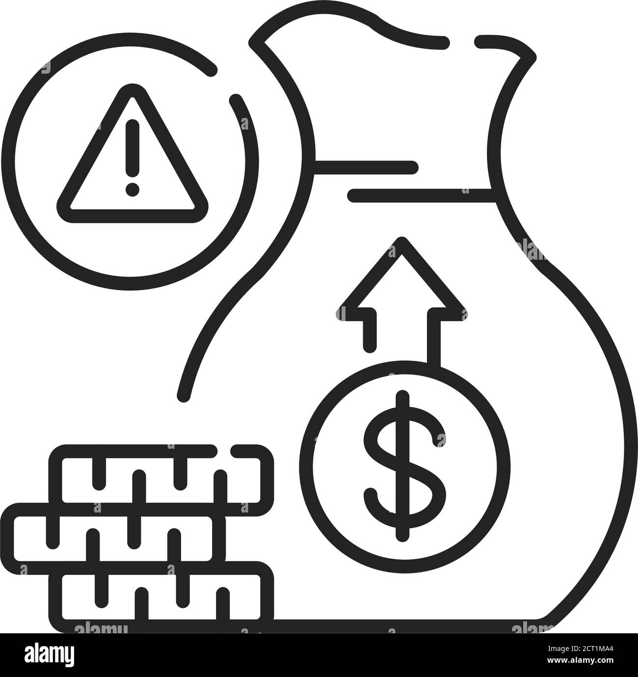 Icône de ligne noire d'escroquerie d'investissement sur fond blanc ...