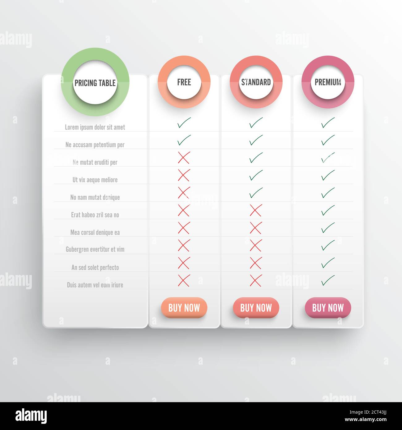 Liste de prix de comparaison. Comparaison de prix ou de plan de produit ...
