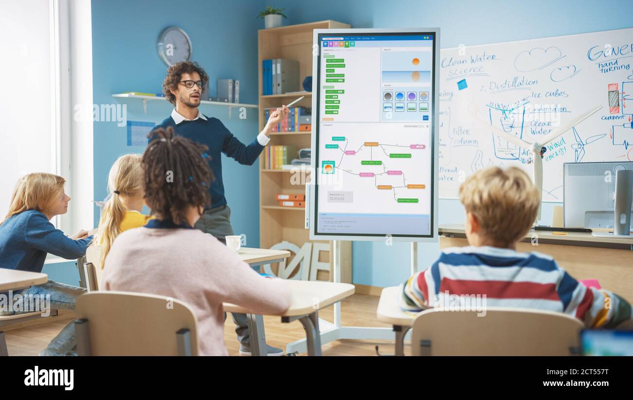 L'enseignant en informatique de l'école élémentaire utilise le tableau ...