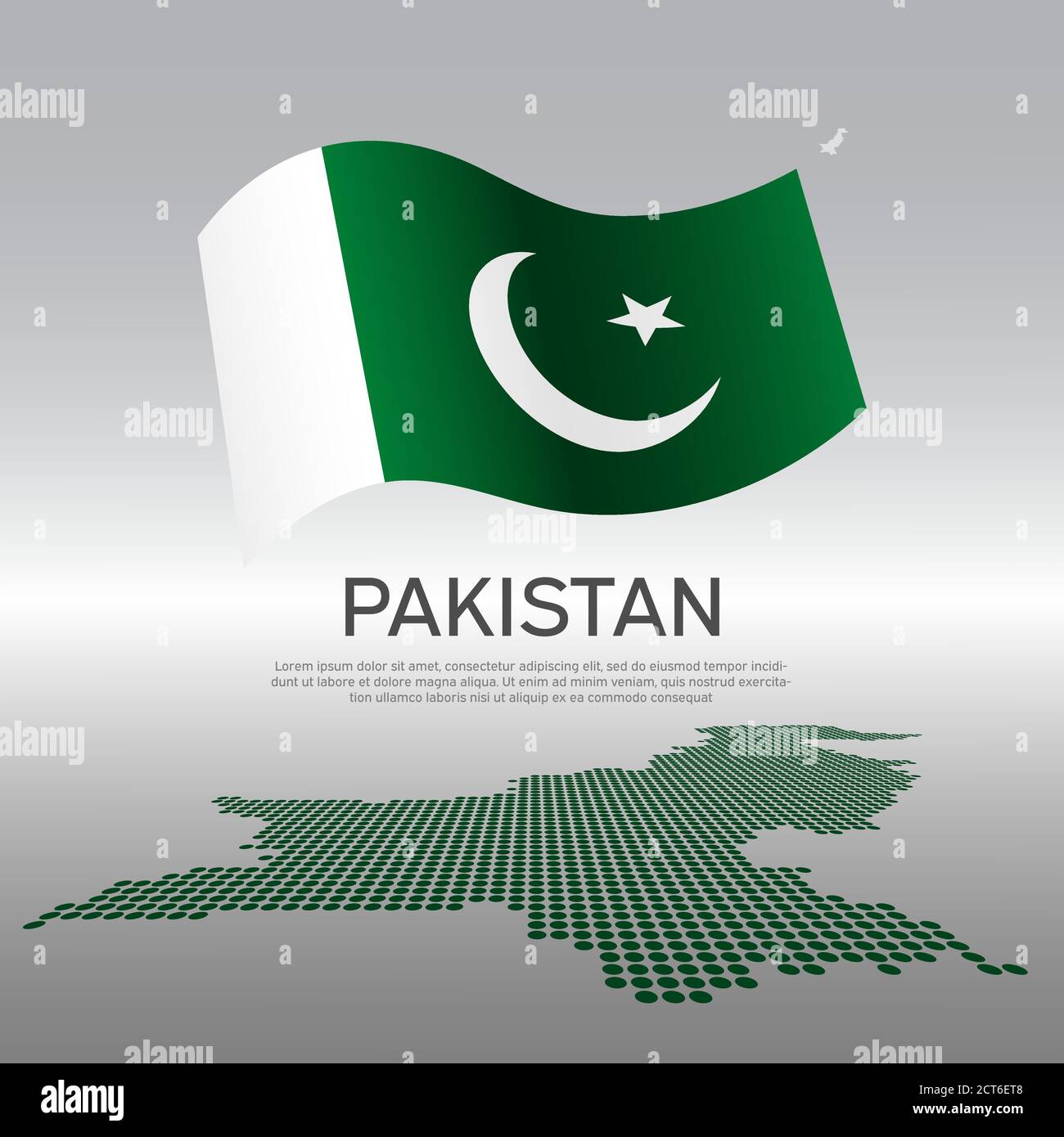 Drapeau ondulé du Pakistan et carte en mosaïque sur fond clair. Fond ...