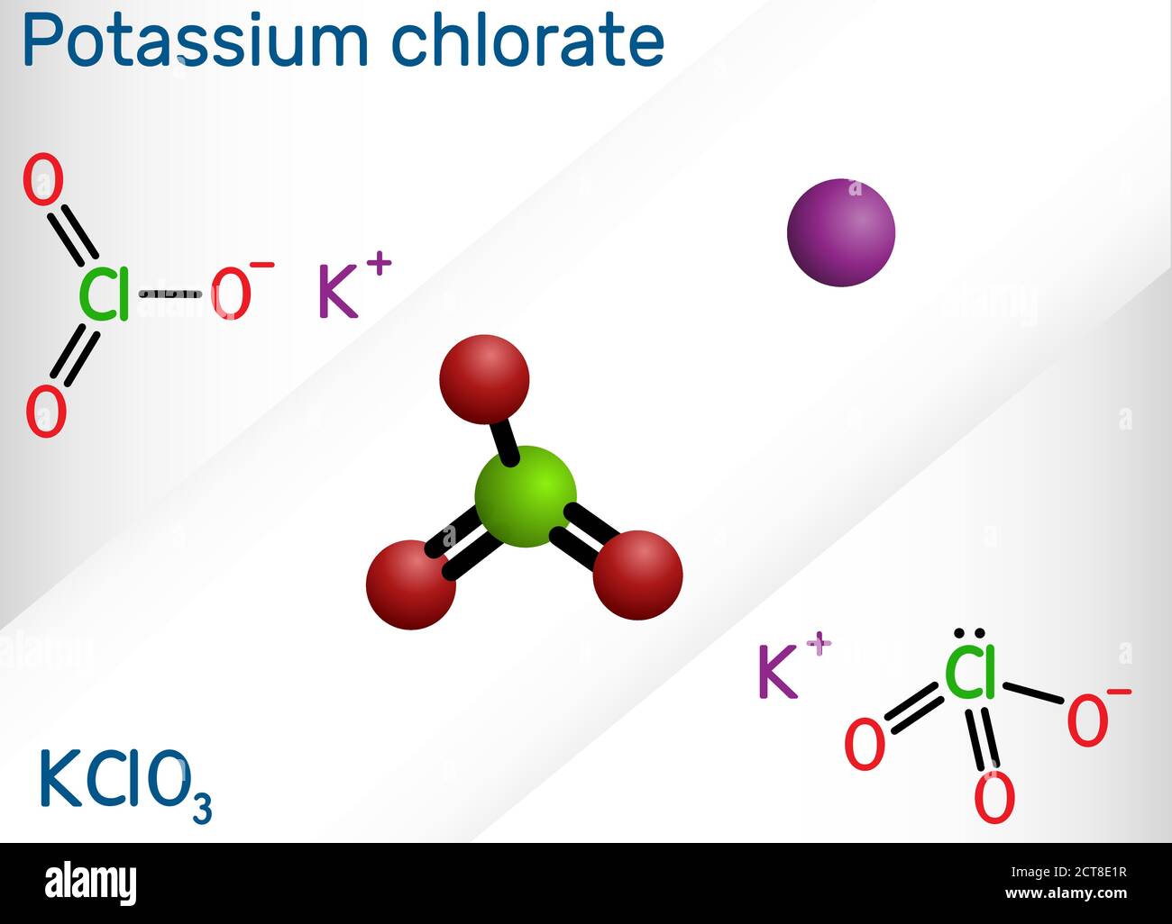 Chlorate de potassium, potccaisse, molécule KClO3. Formule chimique ...