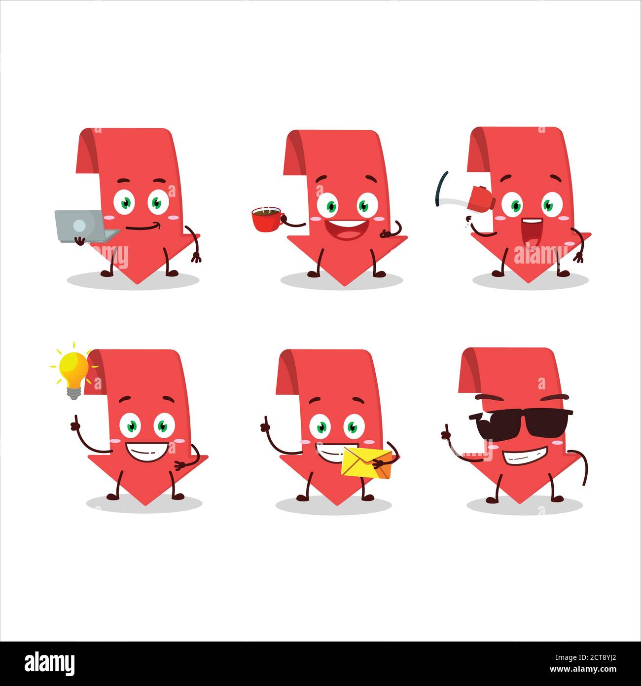 Flèche vers le bas personnage de dessin animé avec différents types d ...