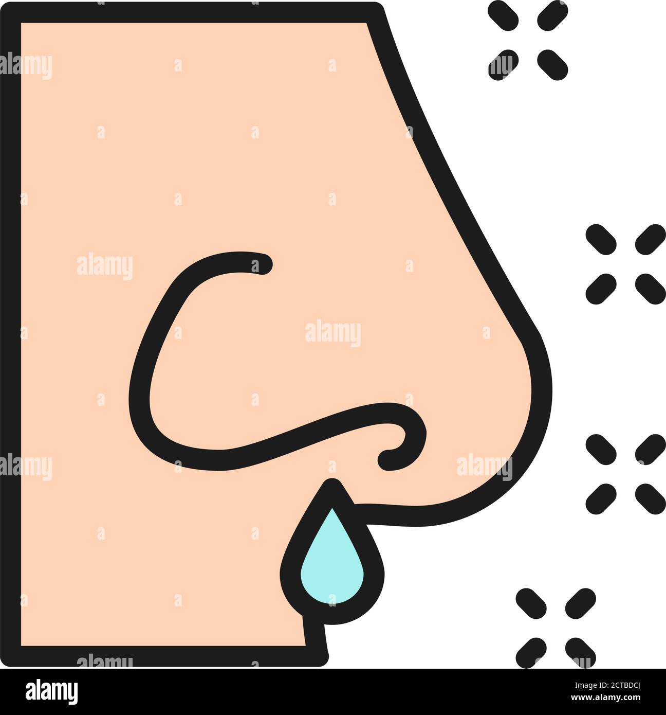 Nez liquide, rhinite, allergie, mucus nasal ligne de couleur plate ...