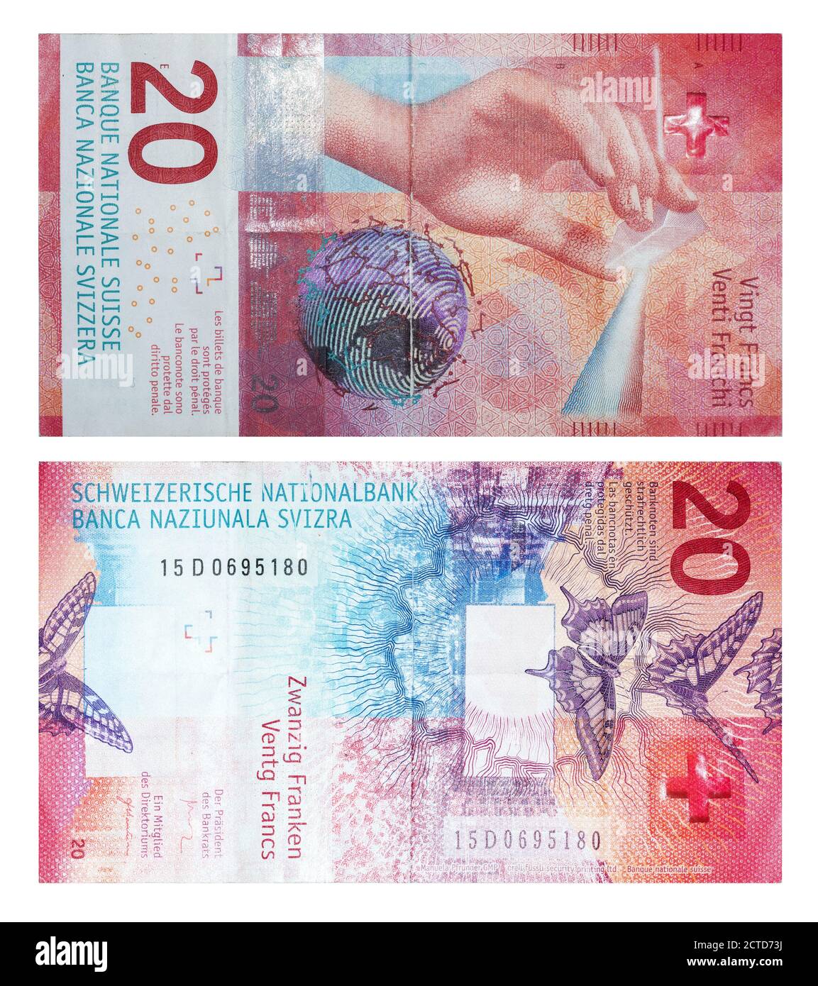 Recto et verso de la note de 20 francs suisses Photo Stock - Alamy
