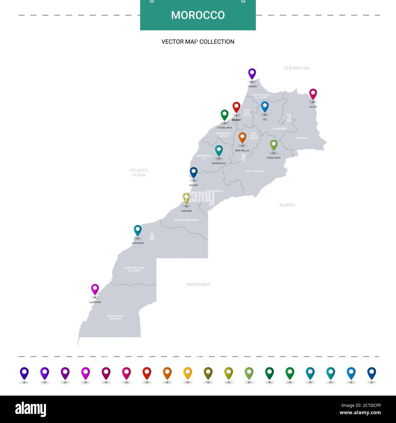 Carte du Maroc avec repères de localisation. Modèle vectoriel d ...