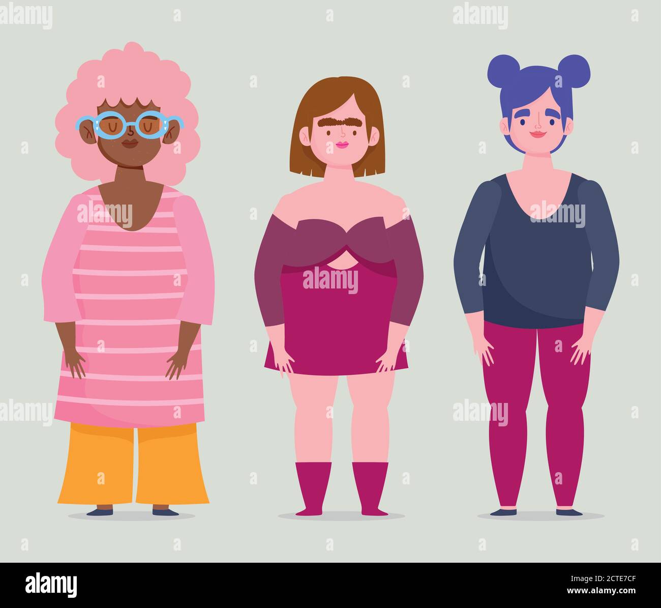 parfaitement imparfaite, dessin animé femmes groupe courbe corps ...