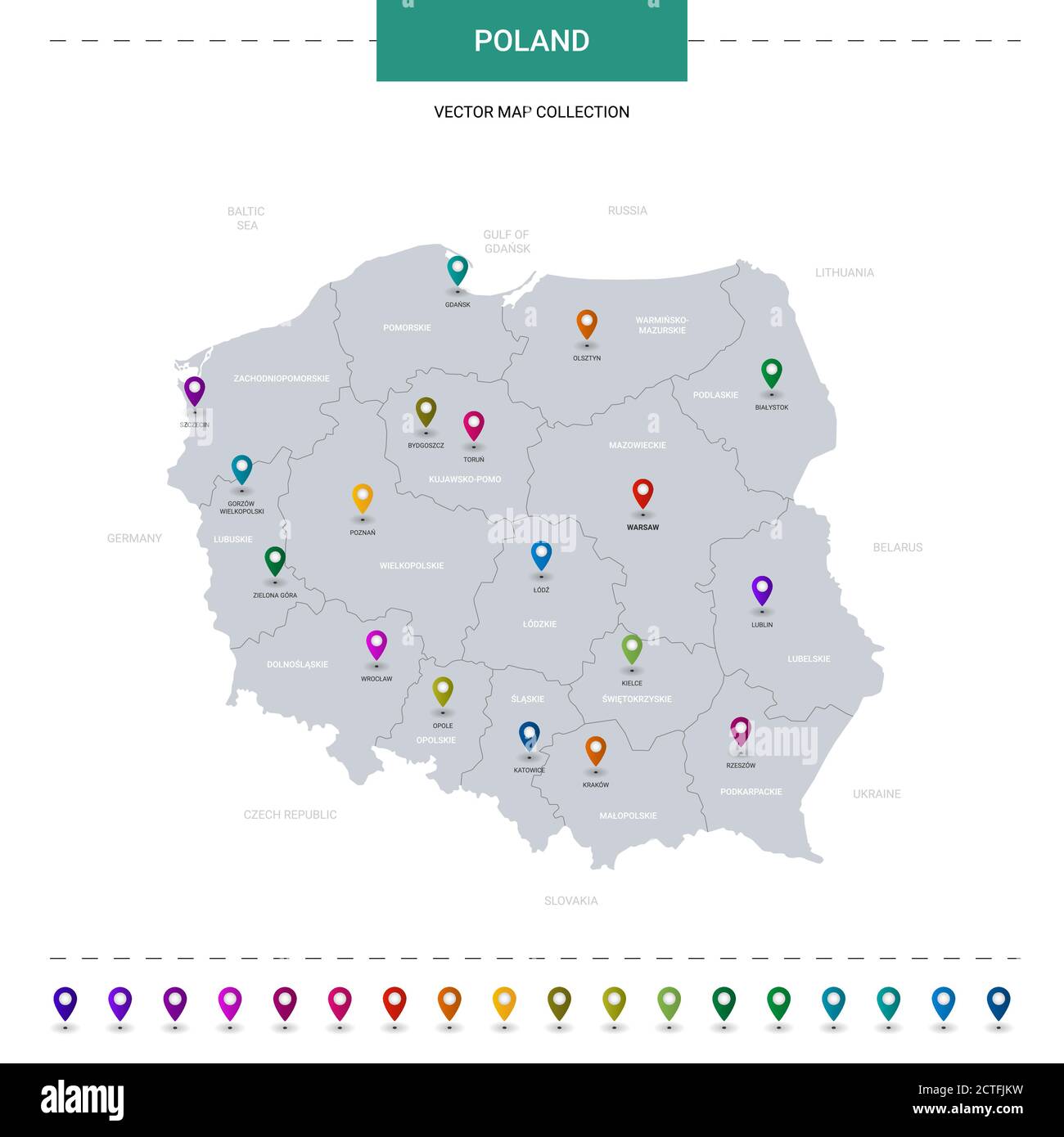 Carte de Pologne avec repères de localisation. Modèle vectoriel d ...