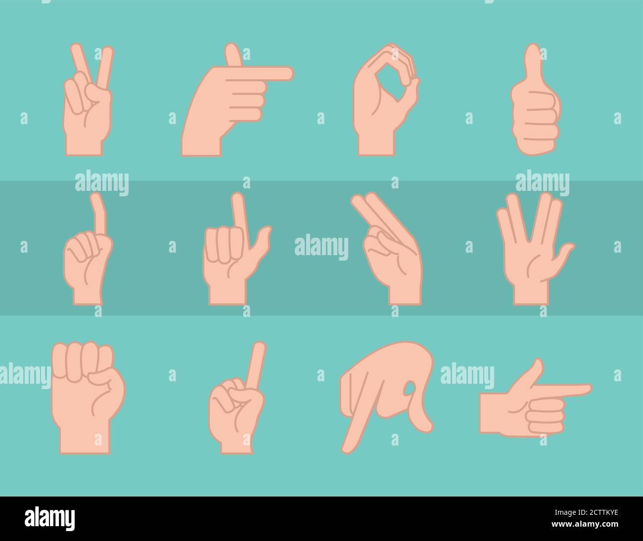 symbole de la langue des signes mains gestuelle pack ligne et remplir ...