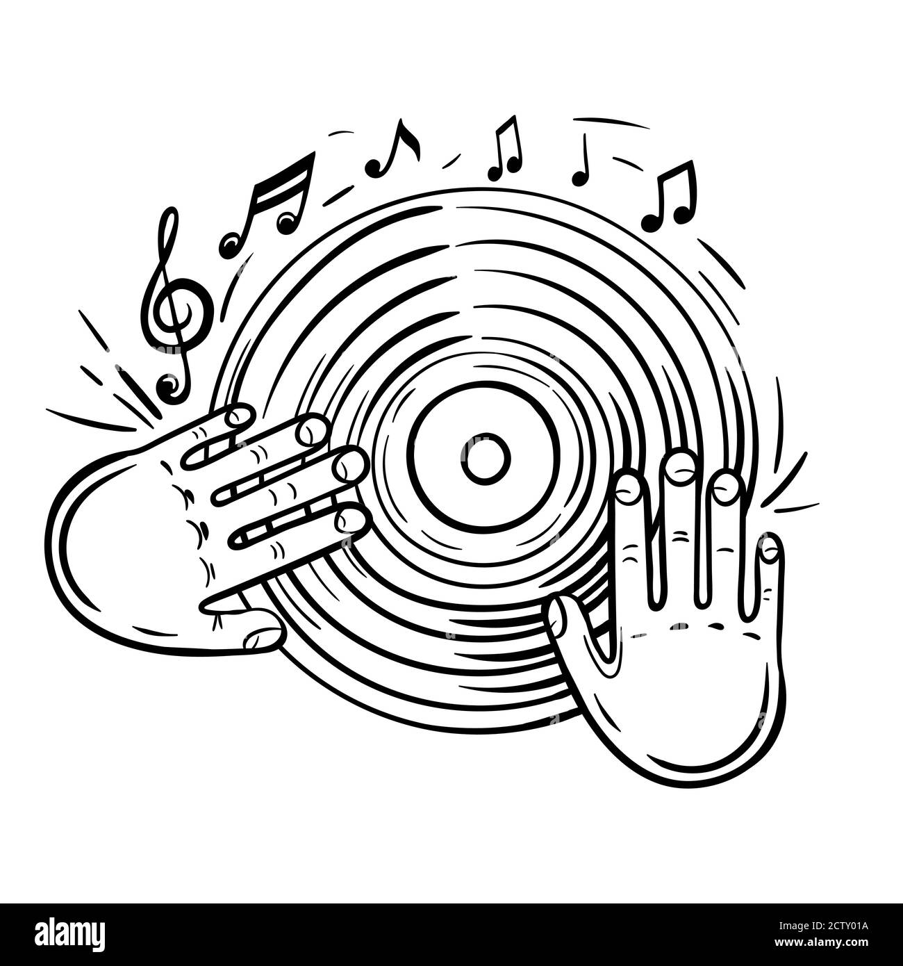 Disque en vinyle et notes musicales.disque avec dessin vectoriel de la ...