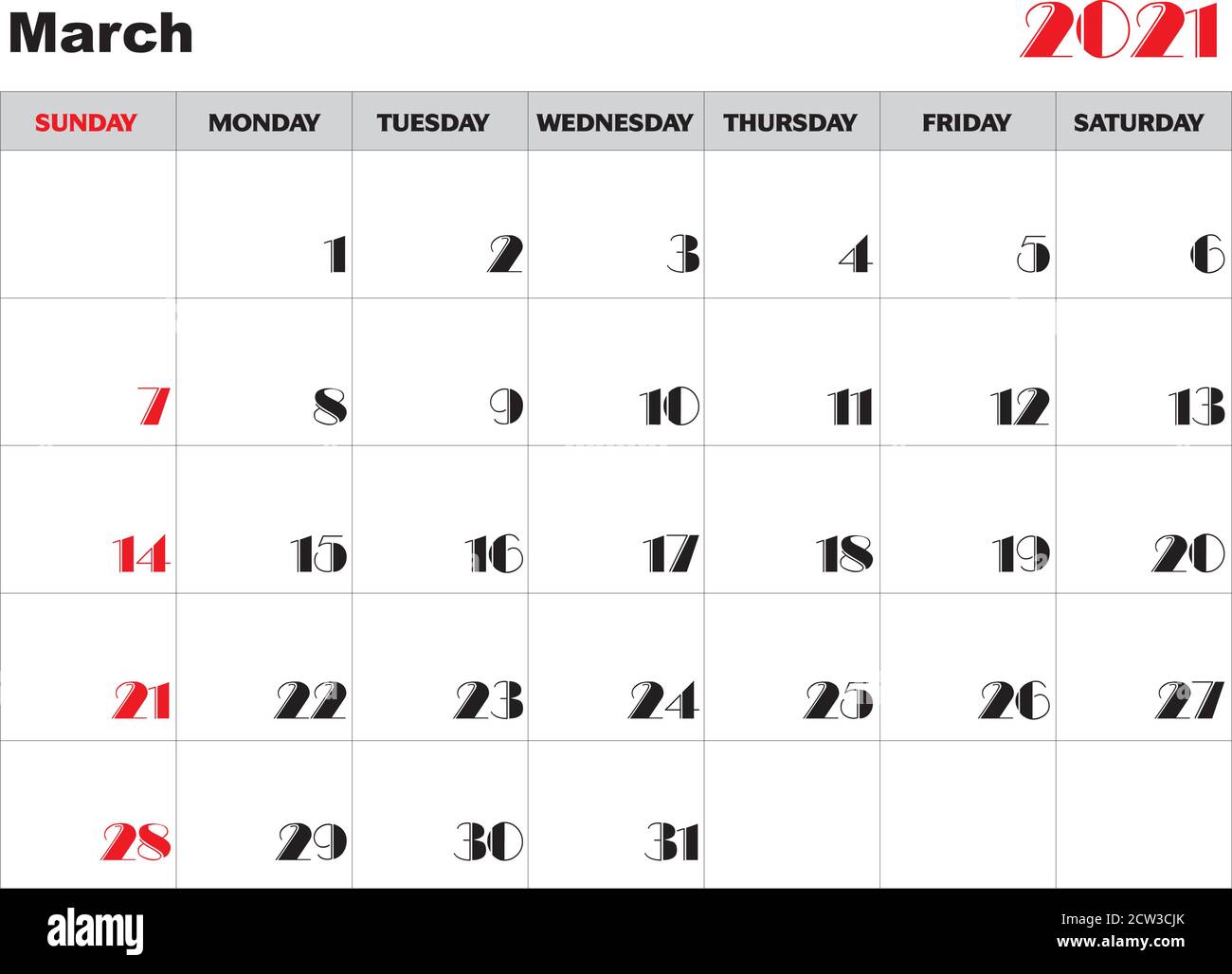 Mars calendrier Banque d'images vectorielles - Alamy