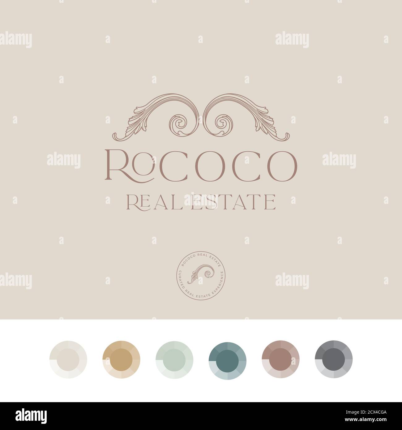 Modèle de décorations style rococo. Logo Rococo, emblème, affiche ...