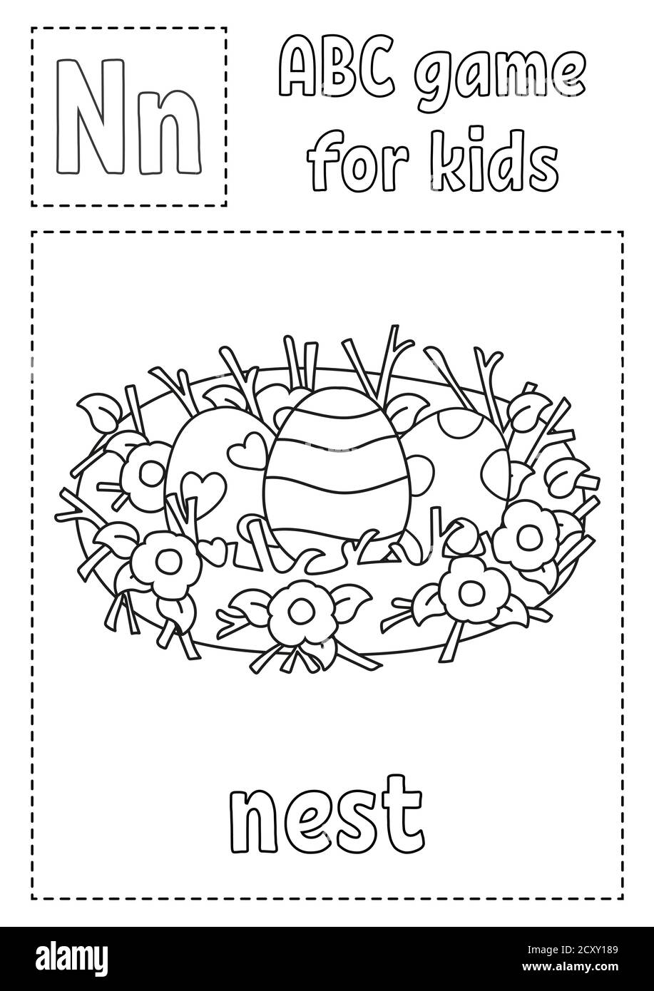 La lettre N est pour le nid. Jeu ABC pour enfants. Page de coloriage de ...