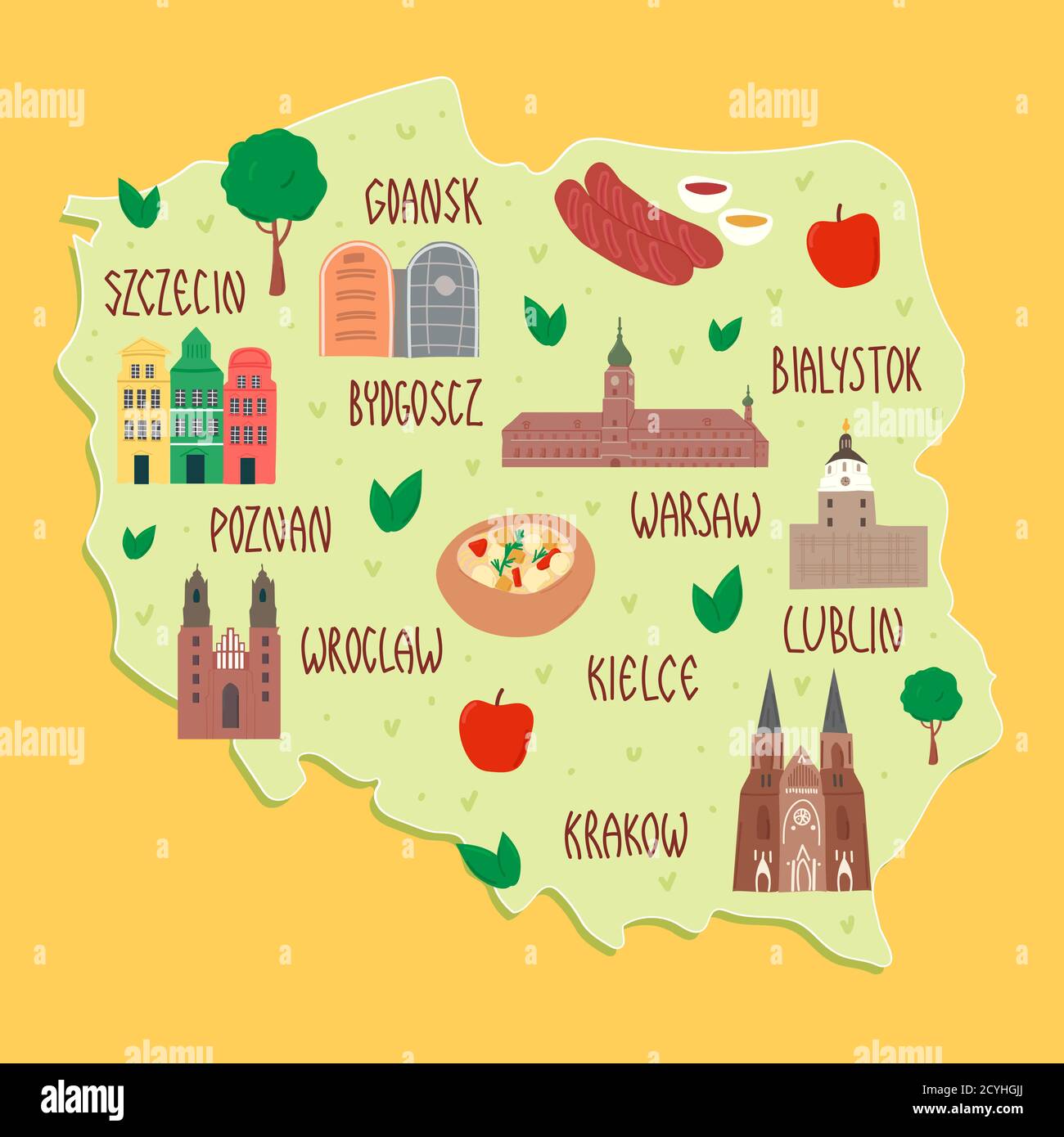 Infographies touristiques sur la Pologne. Symboles nationaux ...