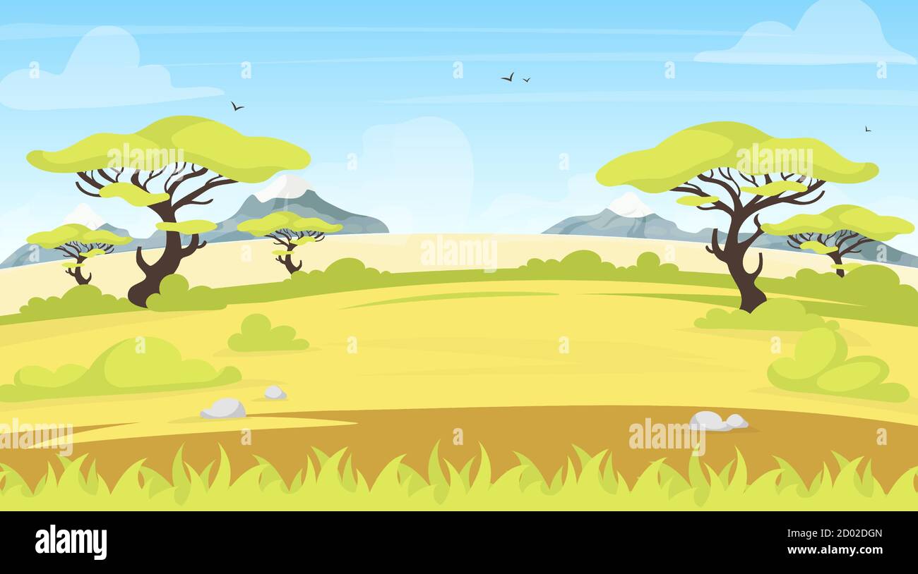 Illustration vectorielle plate de paysage africain. Safari panoramique ...