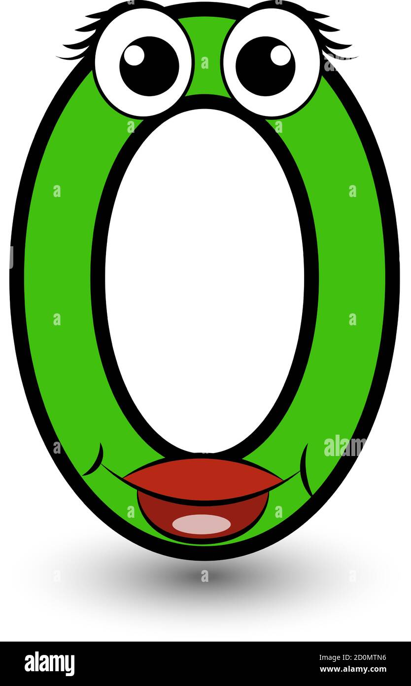Drôle dessin main dessin animé stylisé police coloré vert chiffre zéro ...