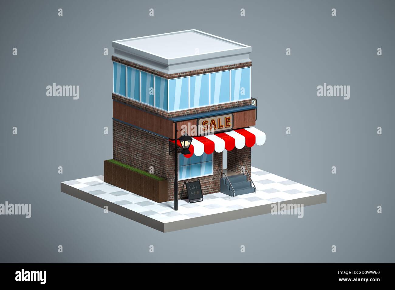 Boutique de dessins animés, magasin moderne, rendu 3d. Dessin numérique ...