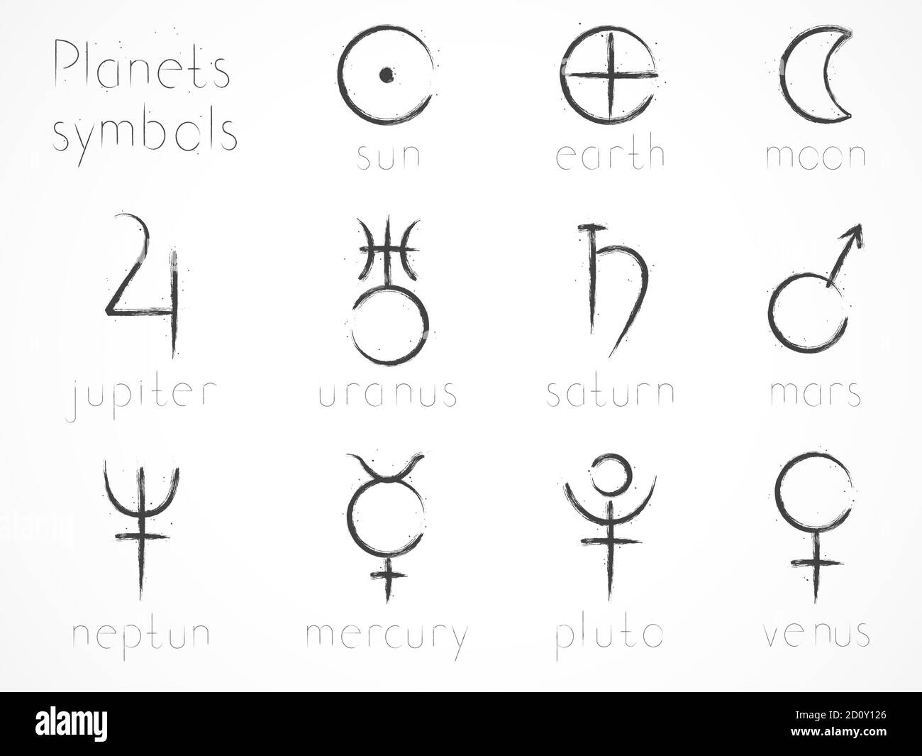 Ensemble vectoriel de symboles de planètes astrologiques. Éléments ...