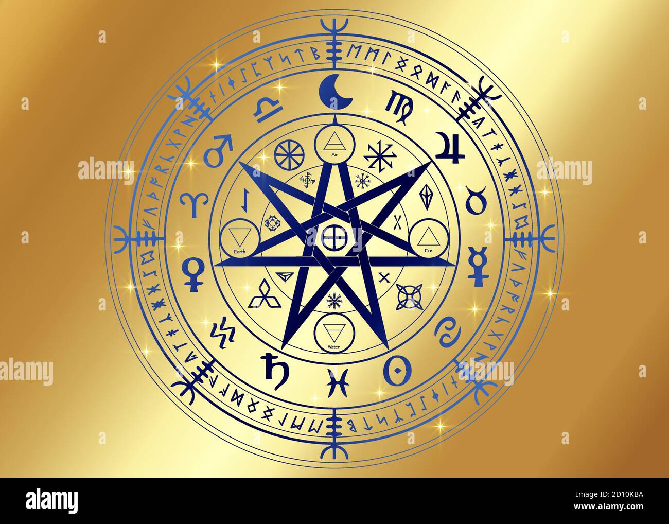Symbole de protection Wiccan. Or Mandala Witches runes, Mystic Wicca divination. Symboles ...