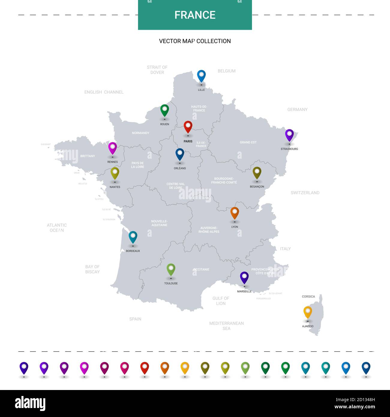 Carte de France avec repères de localisation. Modèle vectoriel d ...