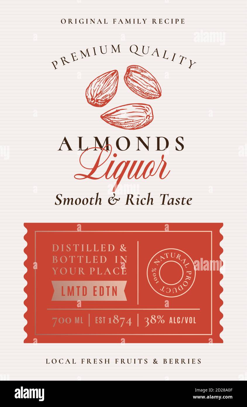Recette familiale amandes alcool alcool étiquette. Résumé Vector ...