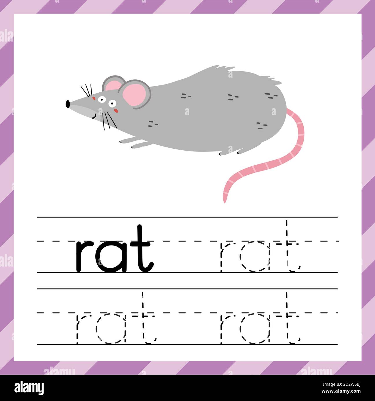 Feuille de calcul de tracé avec le mot Rat. Matériel d'apprentissage ...