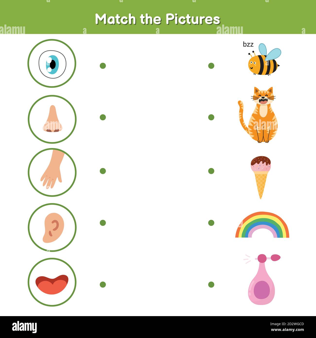 Jeu de cinq sens assorti pour les enfants. Vue, toucher, audition ...