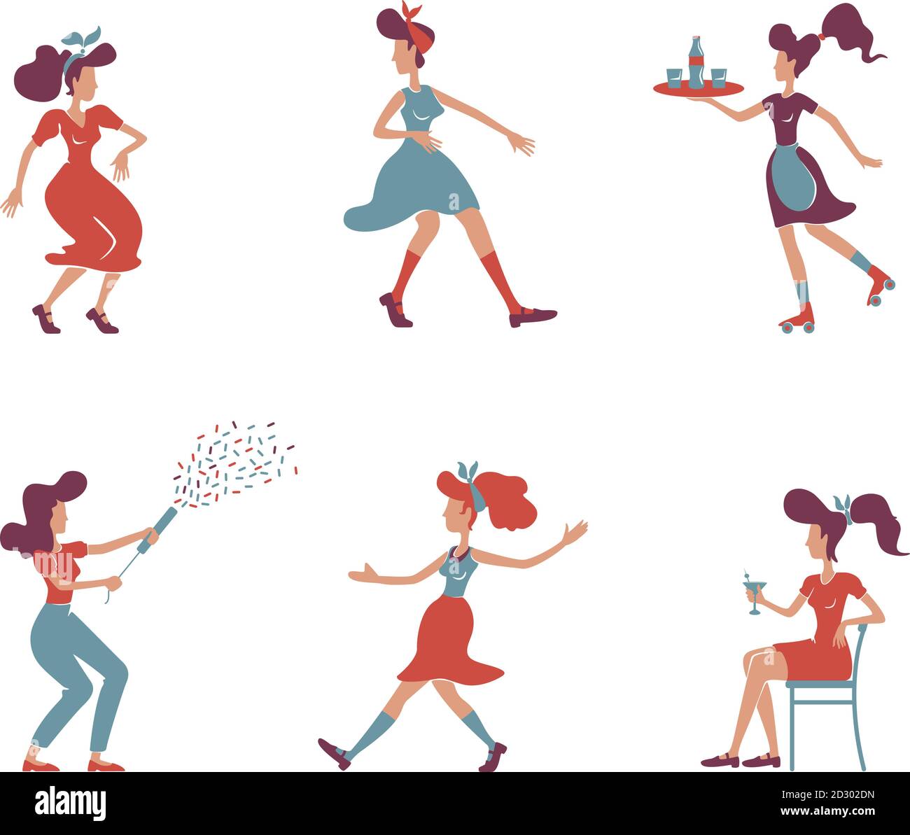 Jeu de caractères sans visage à vecteur couleur plat pour femmes ...