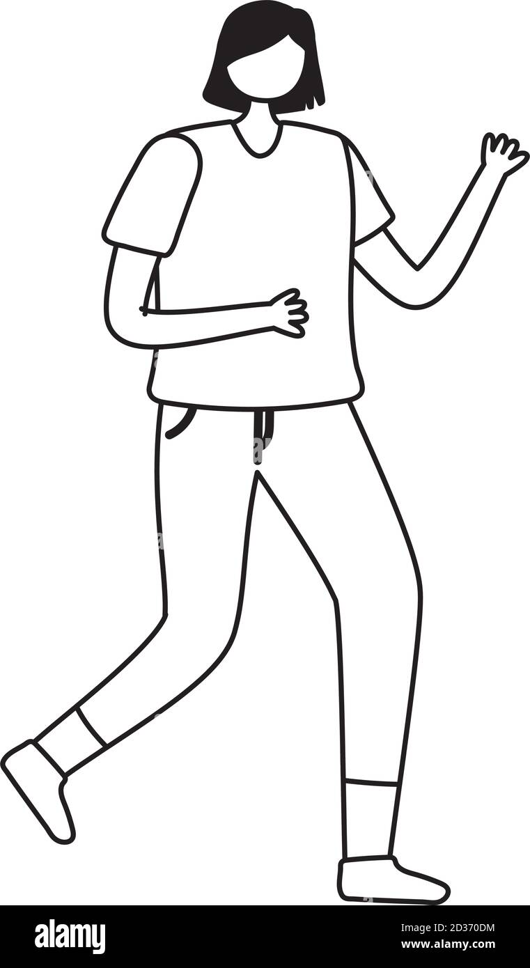 femme âgée courir exercice dessin animé isolé dessin vectoriel blanc ...