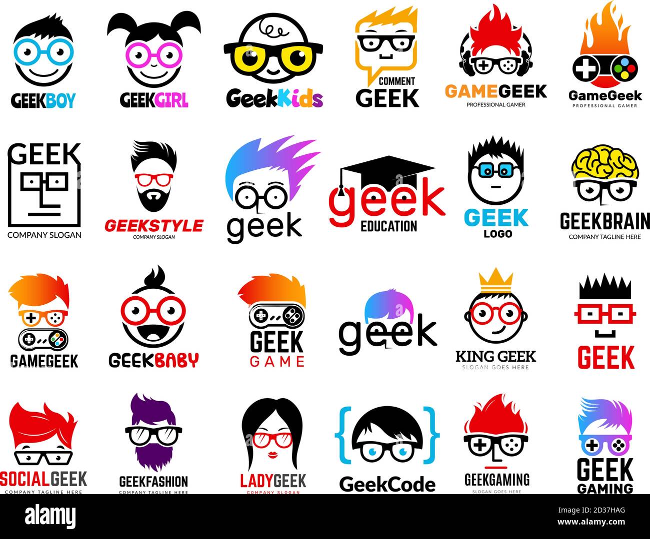 Logo geek. Badges d'entreprise symboles de joueurs nerd Smart ...