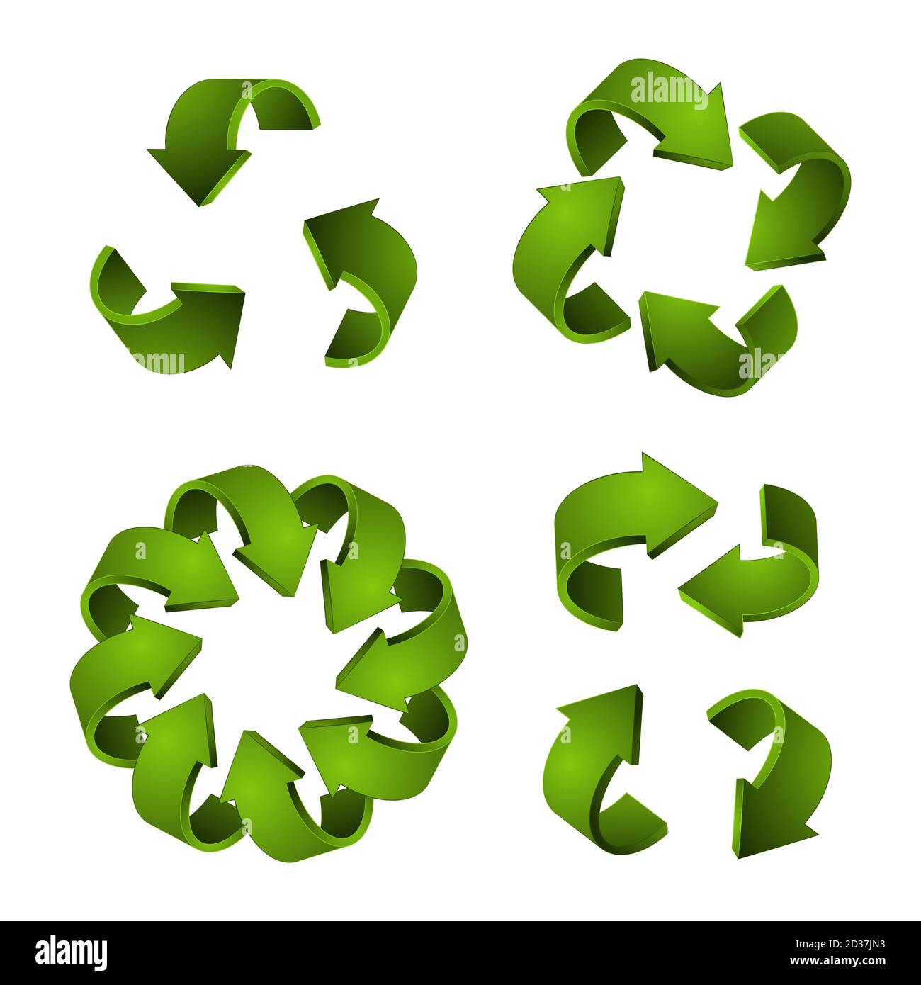 Icônes de recyclage 3D. Flèches vertes vectorielles, symboles de ...