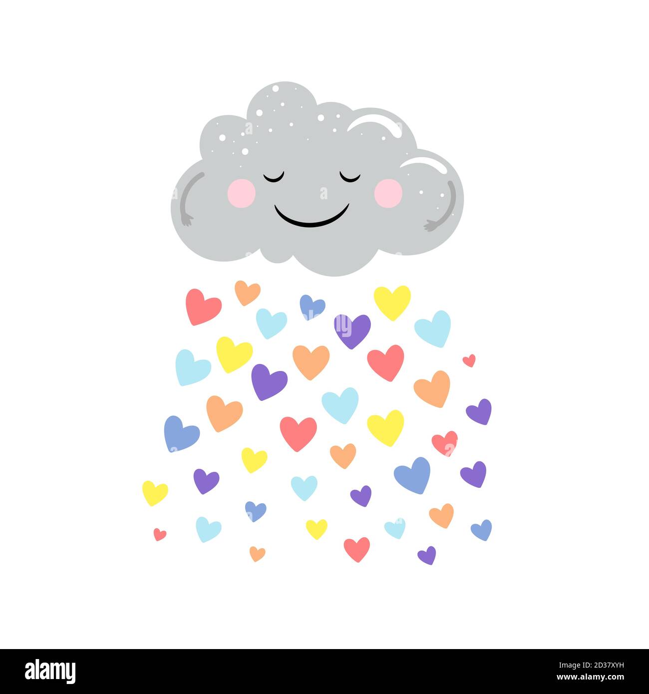 Vecteur mignon nuage et pluie de coeurs colorés isolés sur fond blanc ...