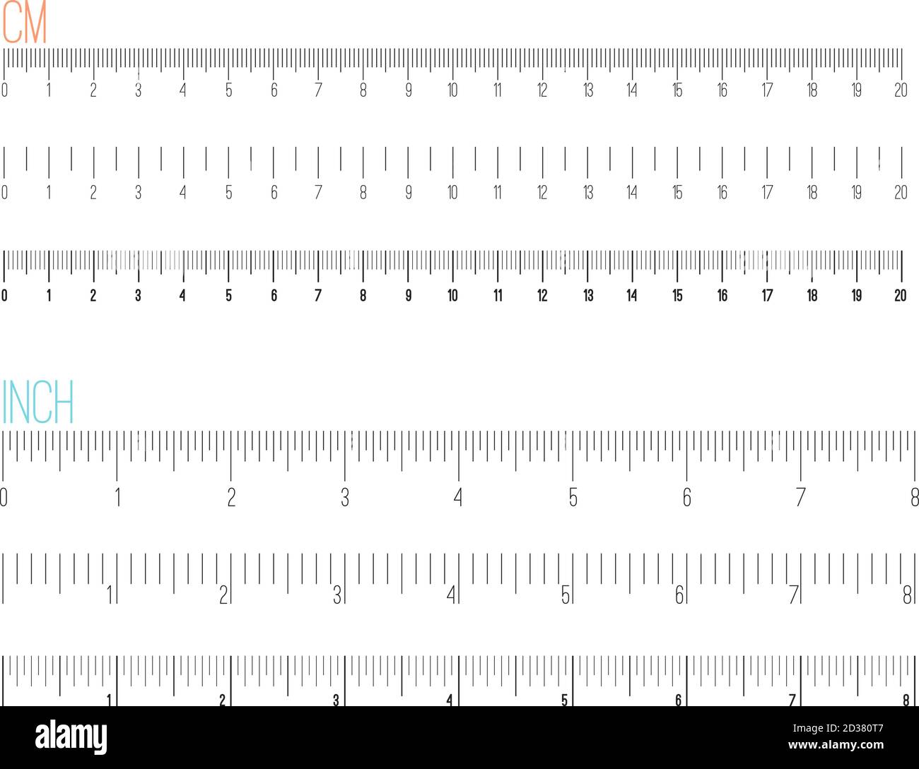 Règles de mesure en pouces et métriques. Échelle de précision de mesure ...