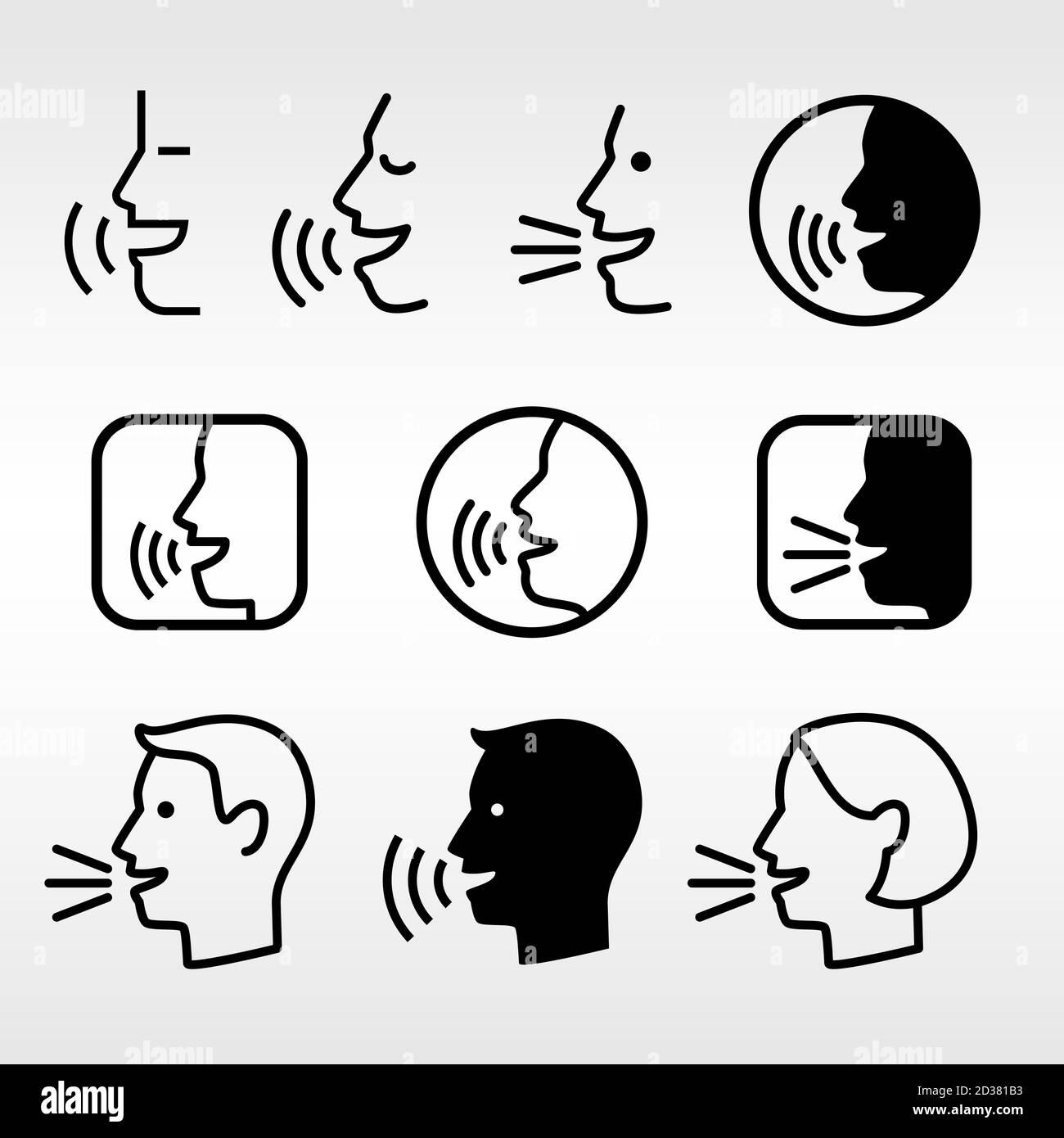 Prononcez les signes de technologie de tête. Icônes de conversation ...