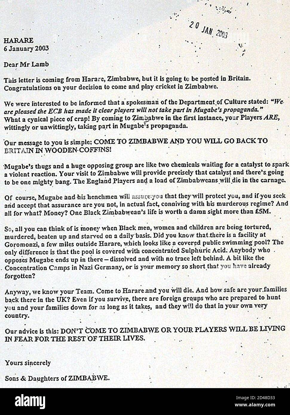 Lettre de menace de mort Banque de photographies et d’images à haute ... Lettre de menace de mort Banque de photographies et d’images à haute ...