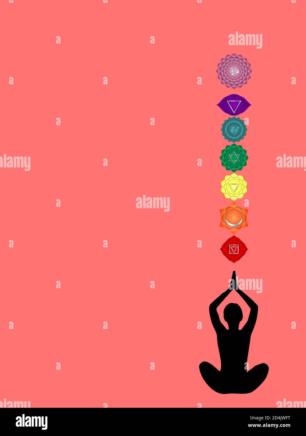 Arrière-plan spirituel avec chakras, silhouette humaine et géométrie ...