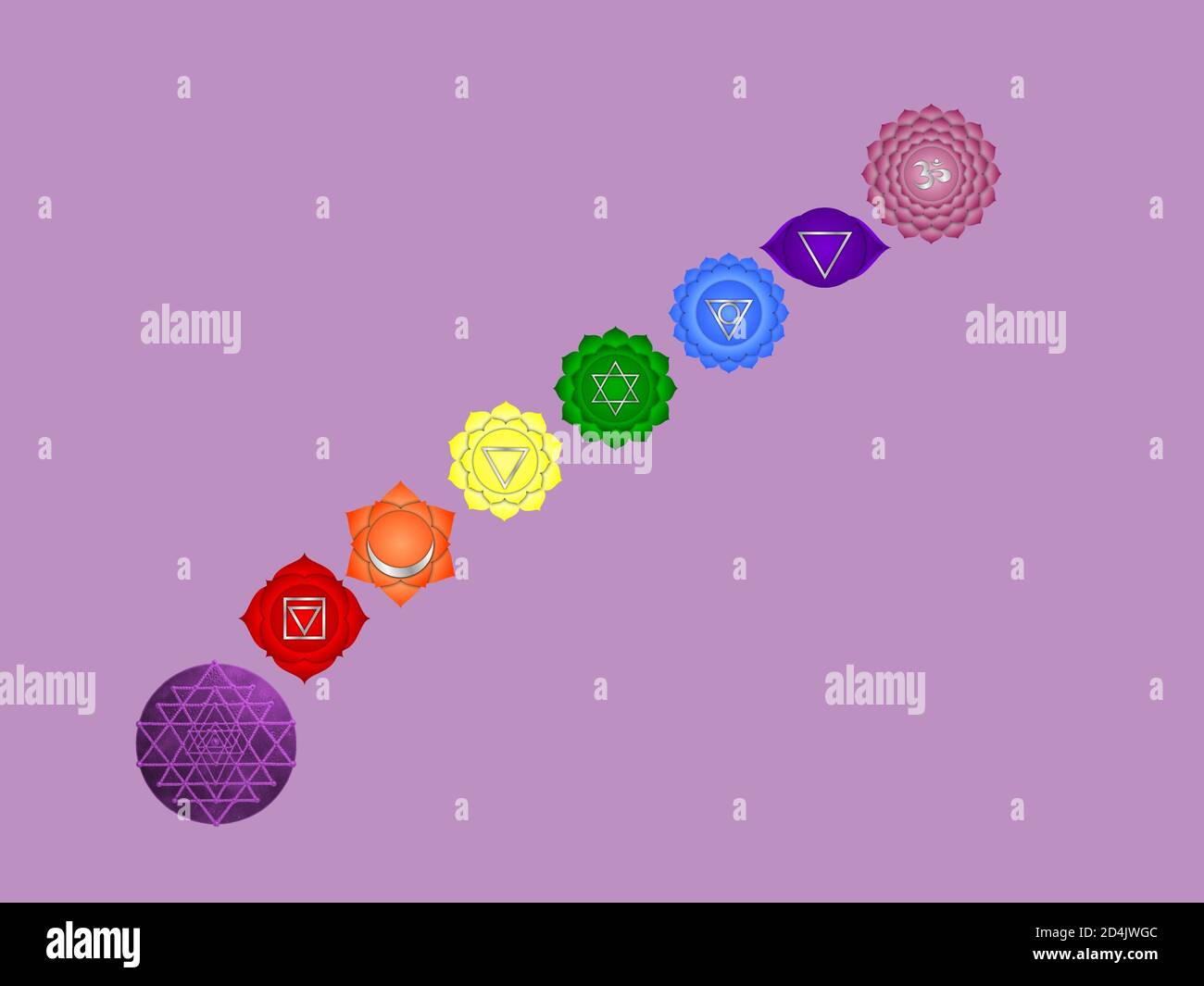 Arrière-plan spirituel avec chakras, silhouette humaine et géométrie ...