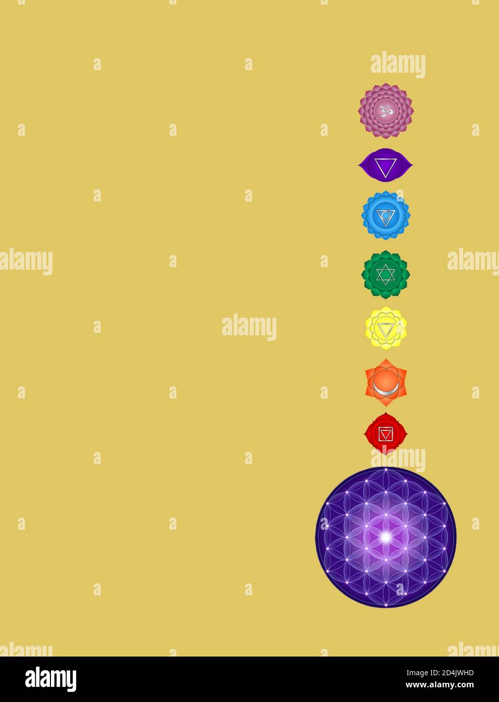 Arrière-plan spirituel avec chakras, silhouette humaine et géométrie ...